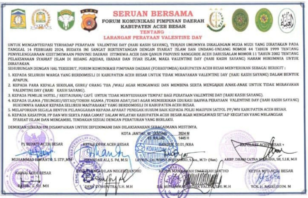 Perayaan Valentine Day di Aceh Besar Dilarang Keras, Ini Seruan Forkopimda - AcehGround