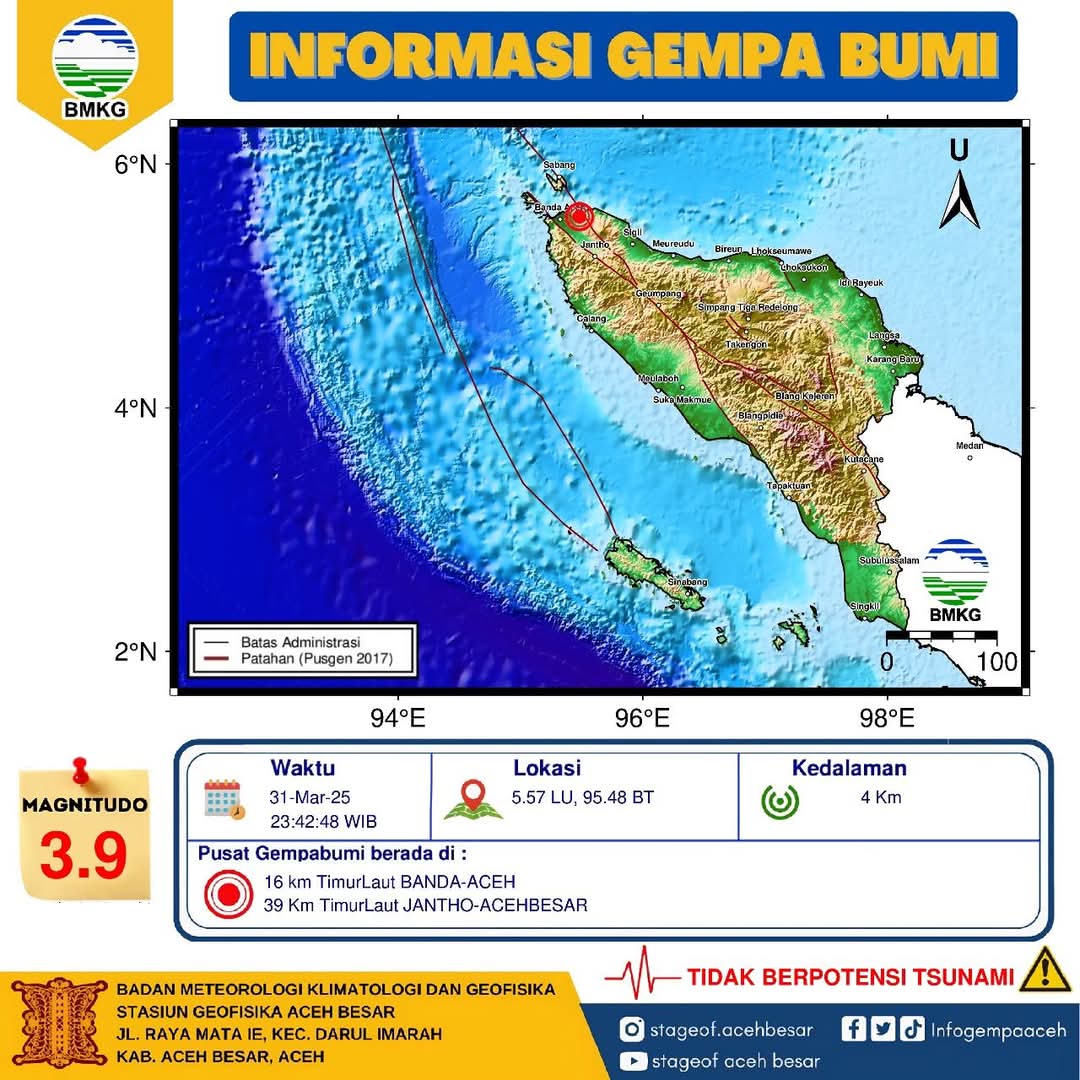Gempa 3.8 SR Kembali Guncang Banda Aceh dan Aceh Besar Sekitarnya - AcehGround